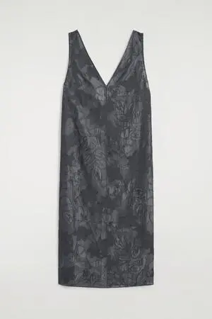 Cos Embroidered Sheer V-neck Dress - Gray