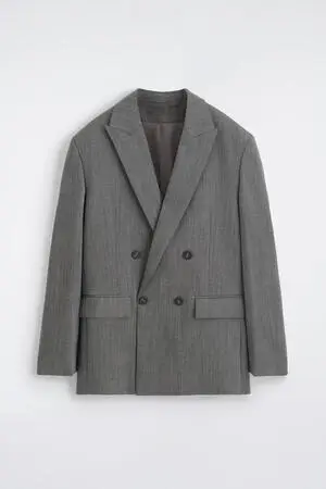 Cos Double-breasted Wool Blazer - Gray