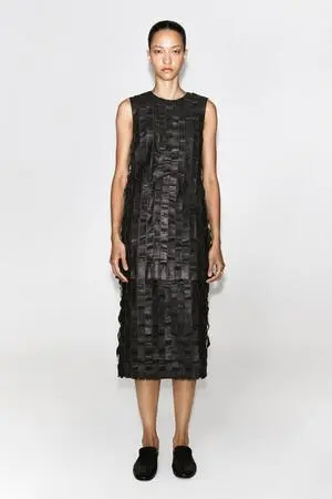 Cos Raw-cut Leather Midi Skirt