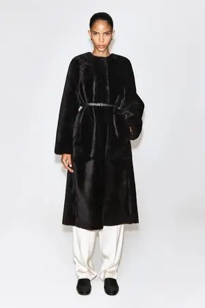 Cos Collarless Shearling Coat