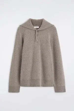 Cos Buttoned Cashmere Mock-neck Sweater - Beige