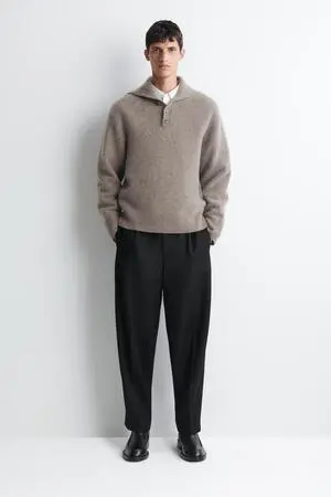 Cos Buttoned Cashmere Mock-neck Sweater