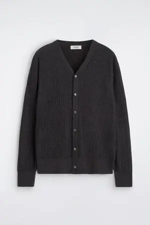 Cos Ribbed Fine Merino Wool V-neck Cardigan - Brown