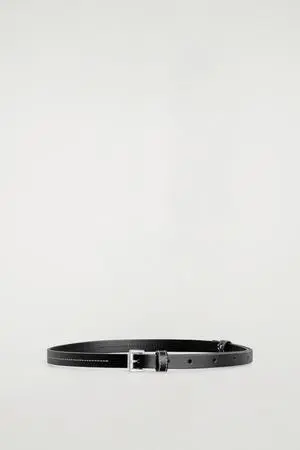 Cos Topstitched Slim Leather Belt - Black