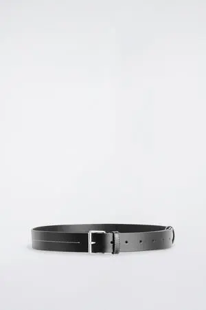 Cos Topstitched Leather Belt - Black