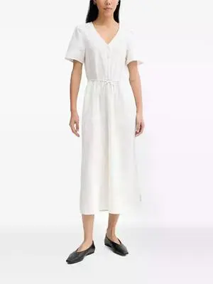 Marc O'polo Button-up Drawstring Flared Midi Dress - White