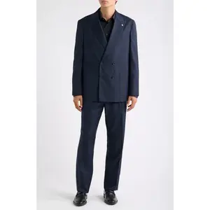 ALLSAINTS Tango Double Breasted Plaid Wool Suit - Navy