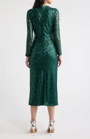 Anne Klein Sequin Twist Neckline Midi Dress