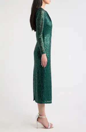Anne Klein Sequin Twist Neckline Midi Dress
