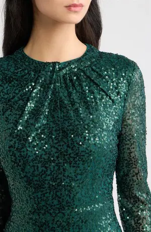 Anne Klein Sequin Twist Neckline Midi Dress