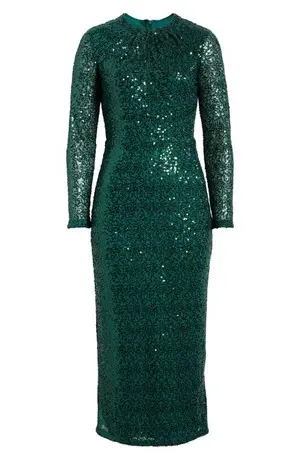 Anne Klein Sequin Twist Neckline Midi Dress