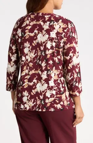 Anne Klein Woodblock Texture Three-quarter Sleeve Henley Top