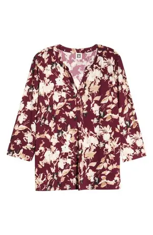 Anne Klein Woodblock Texture Three-quarter Sleeve Henley Top