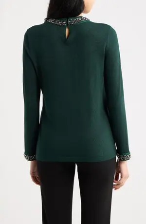 Anne Klein Rhinestone Embellished Sweater - Pine Forest