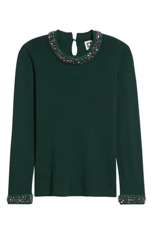 Anne Klein Rhinestone Embellished Sweater - Pine Forest