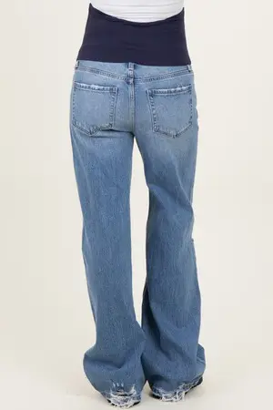 PINKBLUSH High Rise Distressed Wide Leg Maternity Jeans