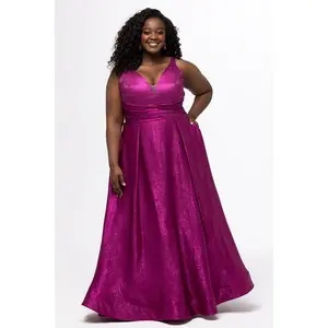 SYDNEY'S CLOSET Metallic A-line Prom Dress With Pockets - Magenta