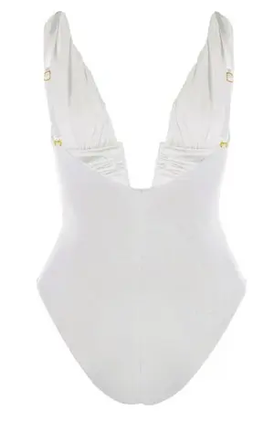 CHERINA  BEACHWEAR Cherina Beachwear Faira Sculpting Ruched One-piece Swimsuit - White