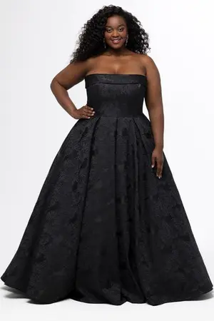 SYDNEY'S CLOSET Strapless Brocade Ball Gown - Black