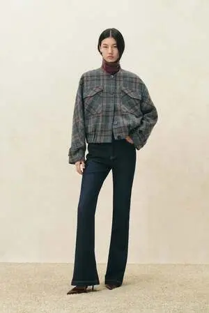 Fabrique Montnkar Plaid Leather Panel Bomber Jacket In Wool Blend - Grey