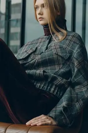 Fabrique Montnkar Plaid Leather Panel Bomber Jacket In Wool - Grey