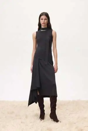 Fabrique Jinkim Scarf Tie Fitted Dress In Silk Cotton Blend Knit - Grey