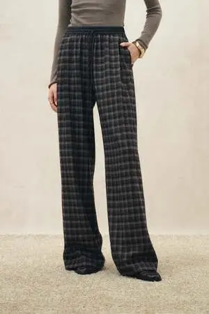 Fabrique Clara Drawstring Wide Leg Pants In Flannel - Multicolor