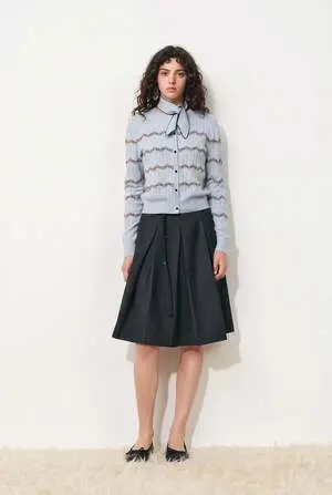 Fabrique Kiki Wave Stripe Cardigan With Scarf In Wool Blend Cable Knit