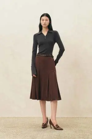Fabrique Silvia Metallic Button Polo Top In Stretch Knit - Grey
