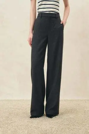 Fabrique Alix Hand Braided Straight Leg Pants In Wool Blend - Grey