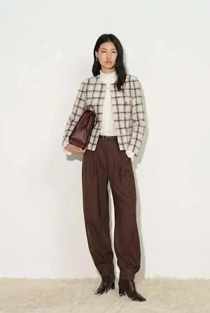 Fabrique Charlotte Plaid Cropped Jacket In Bouclé Tweed - Black