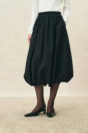 Fabrique Freya Elasticated Bubble Midi Skirt - Black