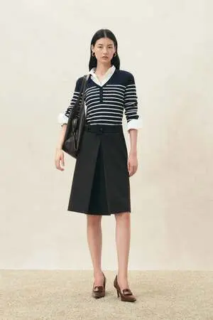 Fabrique Vivi Striped Henley Top In Wool Blend - Blue