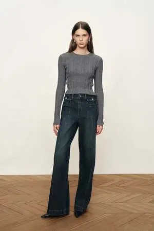 Fabrique Cara Side Slit Long Sleeve Fitted Top In Wool Knit