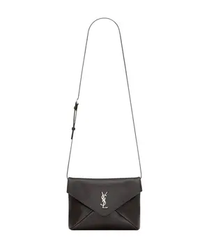 Saint Laurent Cassandre Envelope Messenger In Leather - Black