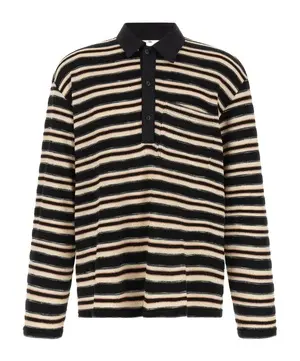 SONG FOR THE MUTE Striped Button Detailed Polo Shirt - Black