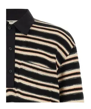 SONG FOR THE MUTE Striped Button Detailed Polo Shirt