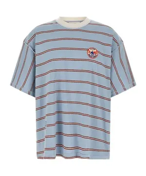 SONG FOR THE MUTE Striped Crew-neck T-shirt - Light Blue