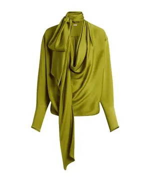 Balmain Draped Silk Charmeuse Blouse - Green