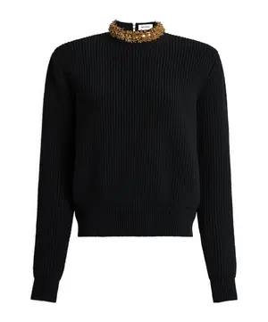 Balmain Cashmere Jumper With Embroidered Trim - Black