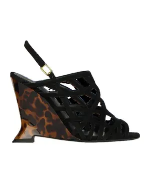 Balmain Wedge Cage Sandals In Suede - Multi-color