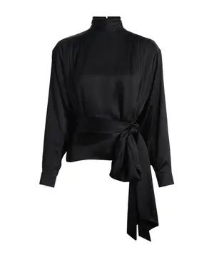 Balmain Silk Satin Blouse With Tie Detail - Black