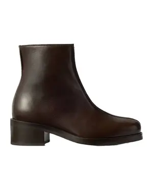 LEMAIRE Piped Ankle Boots In Shiny Buffalo Leather - Dark Brown
