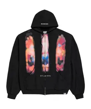 Balenciaga Stained Glass Large Zip-up Hoodie In Black - Black/multi-colour