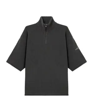 Stone Island Loose-fit Short-sleeve Half-zip Jumper With Needle-punched Star - Black