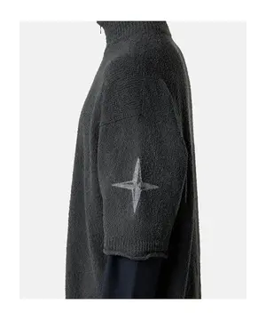 Stone Island Loose-fit Short-sleeve Half-zip Jumper With Needle-punched Star