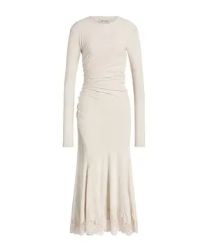 Alberta Ferretti Gathered Midi Dress With Lace Trim - White