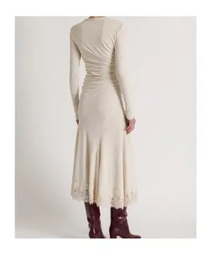 Alberta Ferretti Gathered Midi Dress With Lace Trim