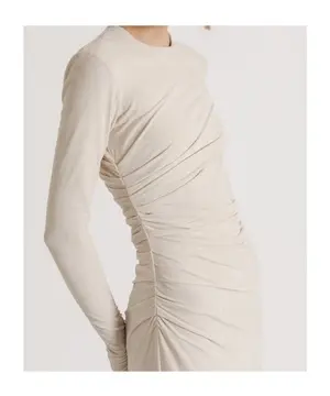 Alberta Ferretti Gathered Midi Dress With Lace Trim