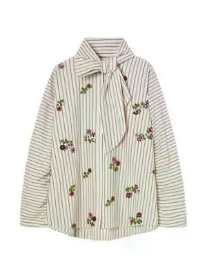 PSOPHIA Sequin-embellished Striped Shirt - White